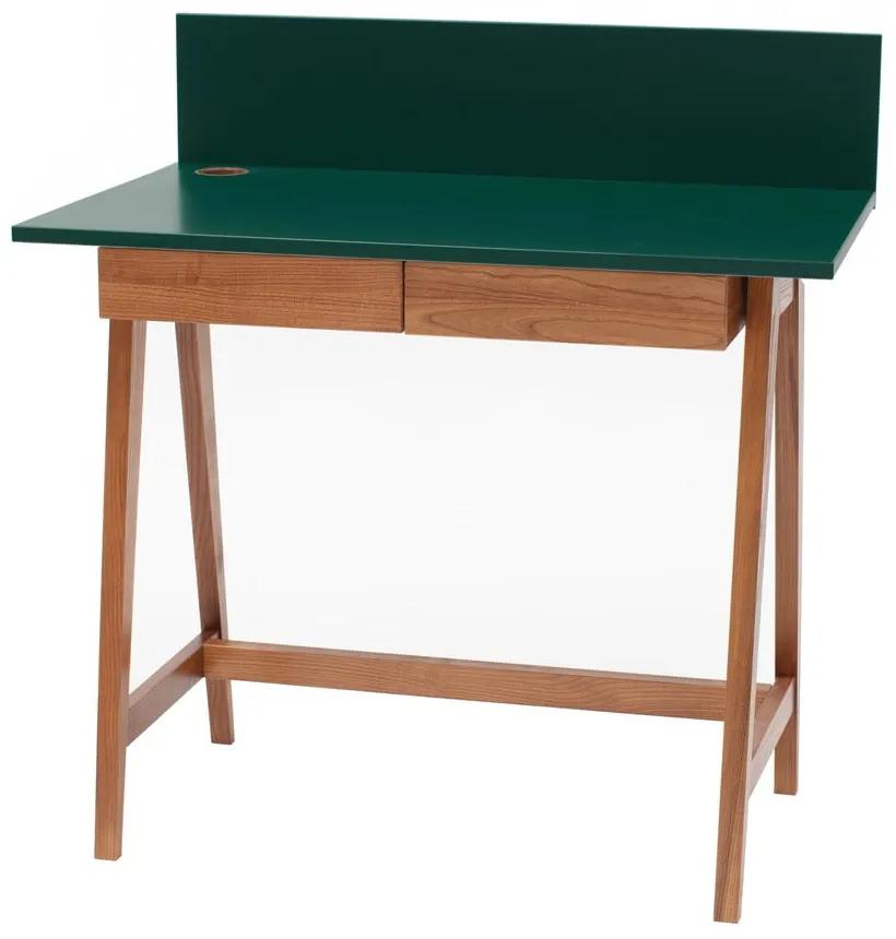 Zelený psací stůl s podnožím z jasanového dřeva Ragaba Luka Oak, délka 85 cm
