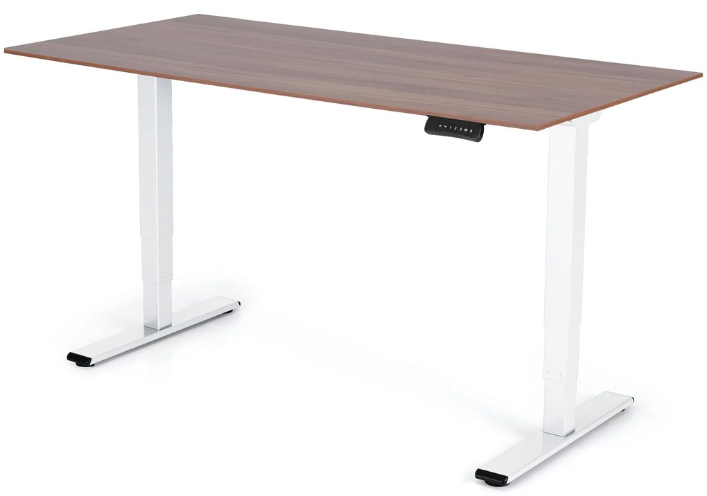 Výškově nastavitelný stůl Liftor 3segmentové nohy bílé,   deska 1600 x 800 x 18 mm ořech