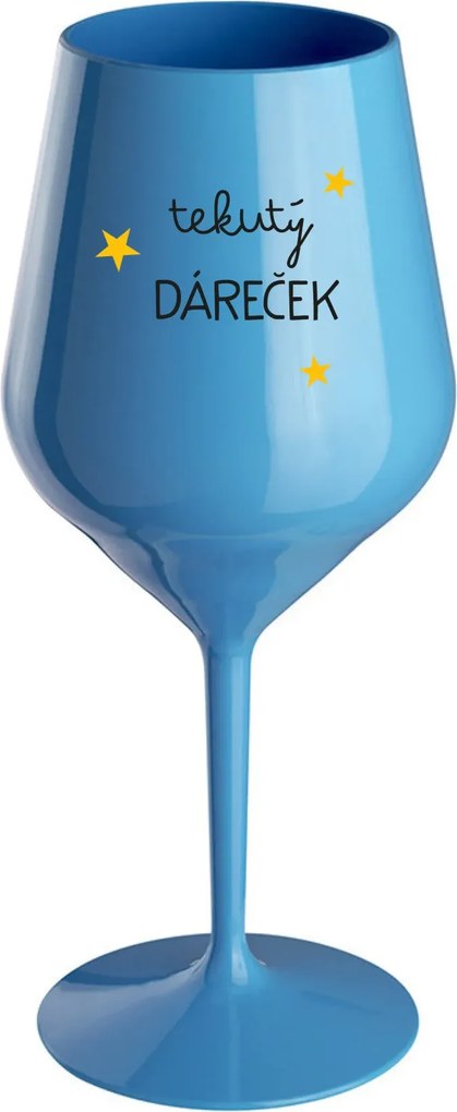 TEKUTÝ DÁREČEK - modrá nerozbitná sklenice na víno 470 ml