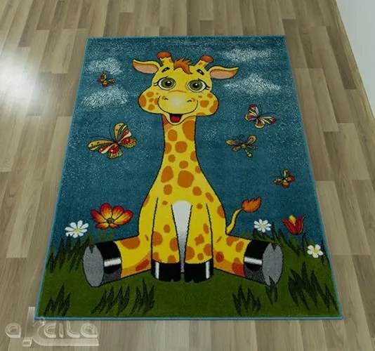 Akcila  | Dětský kusový koberec Kolibri 11112/140 žirafa, modrožlutý - 120x170 cm (cena za ks)