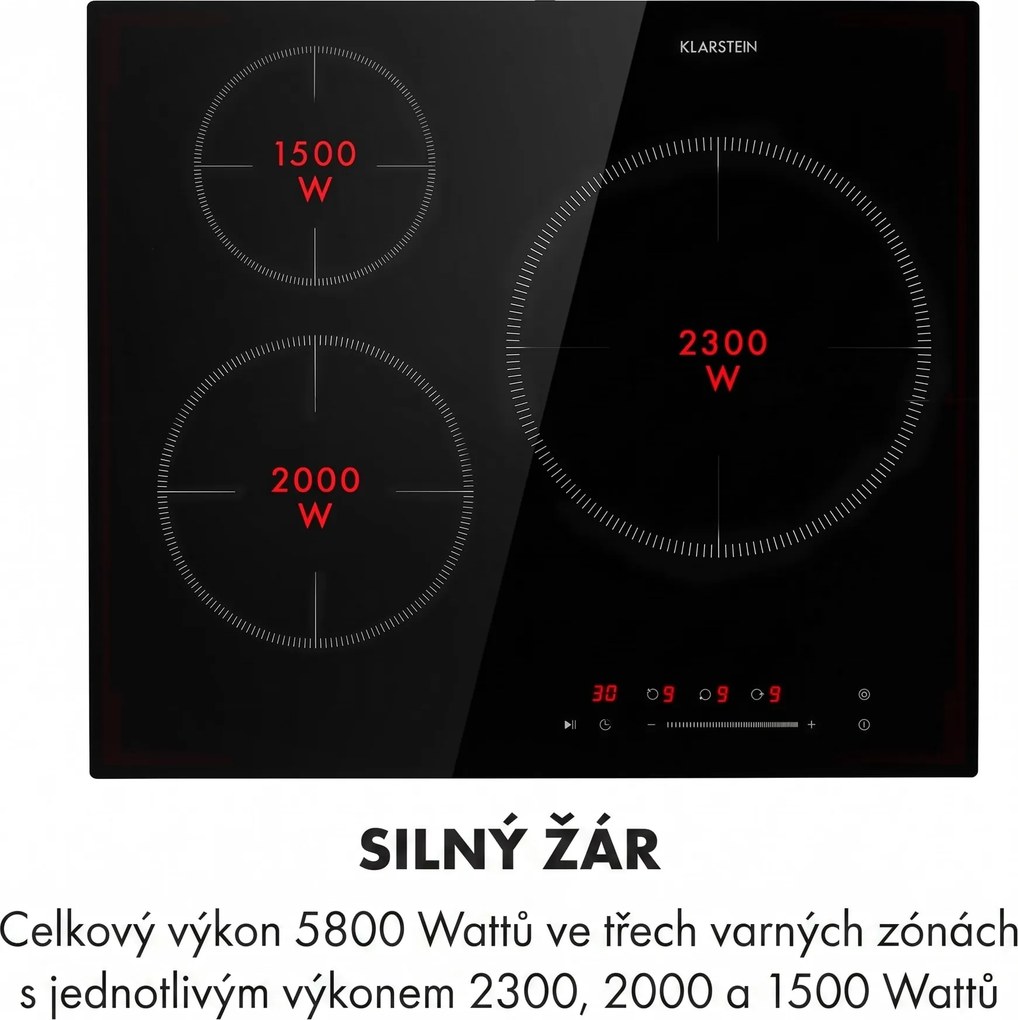 Klarstein Delicatessa 3, indukční varná deska, 5800 W, 3 zóny, sklokeramika, černá