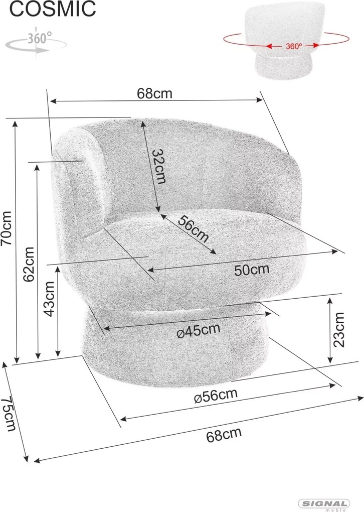 Otočné designové křeslo COSMIC RAVEN, šedé