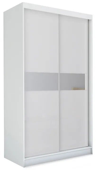 Skříň s posuvnými dveřmi a zrcadlem TANNA + Tichý dojezd, bílá, 150x216x61