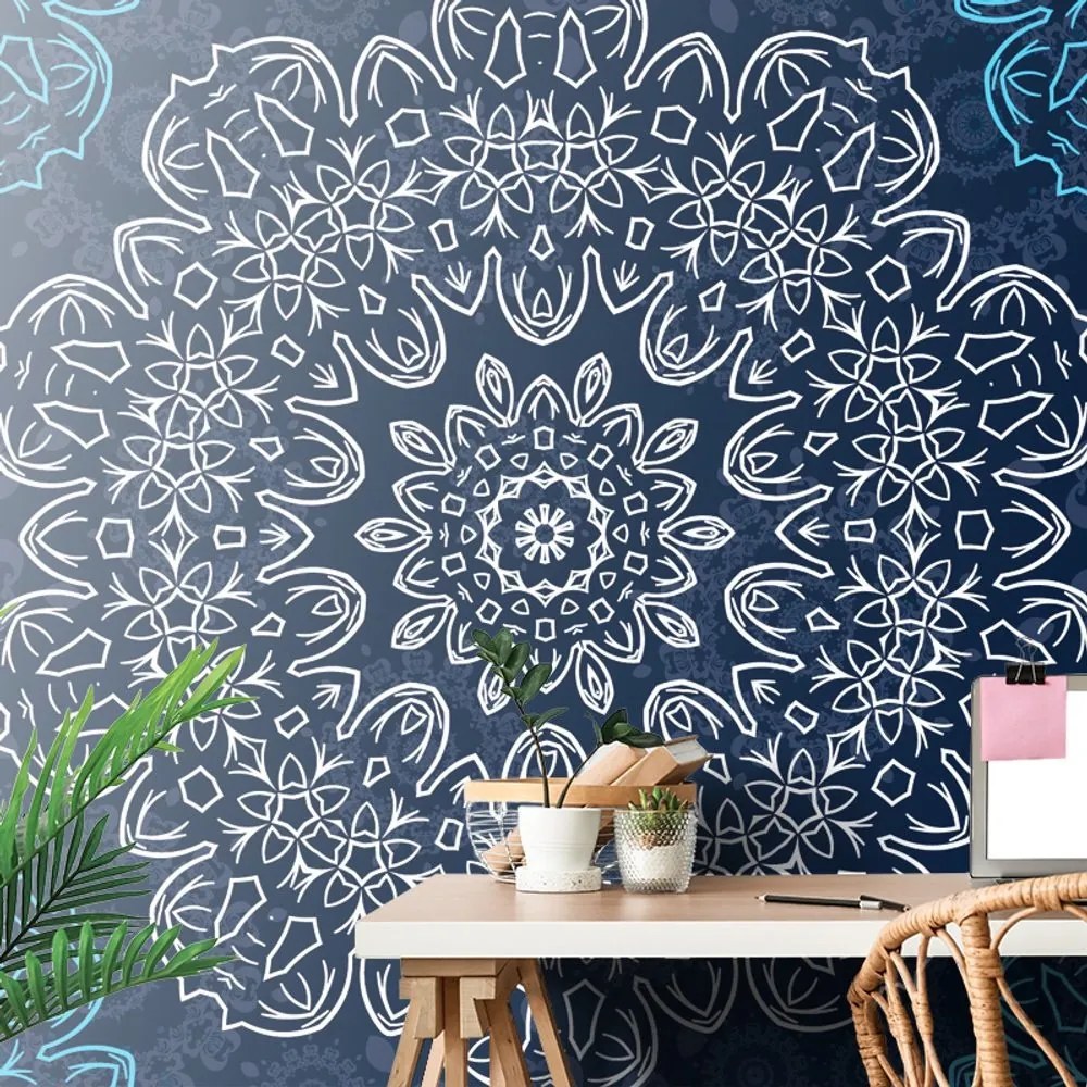 Samolepící tapeta modrá Mandala s abstraktním vzorem - 375x250 cm