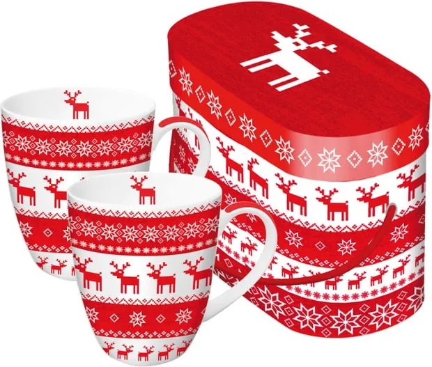 Sada 2 hrnků z kostního porcelánu s vánočním motivem v dárkovém balení PPD Magic Rojo Christmas, 350 ml