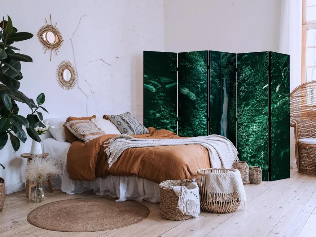 Pokojová zástěna Tropical Waterfall - Landscape in Dark Green II [Room Dividers]