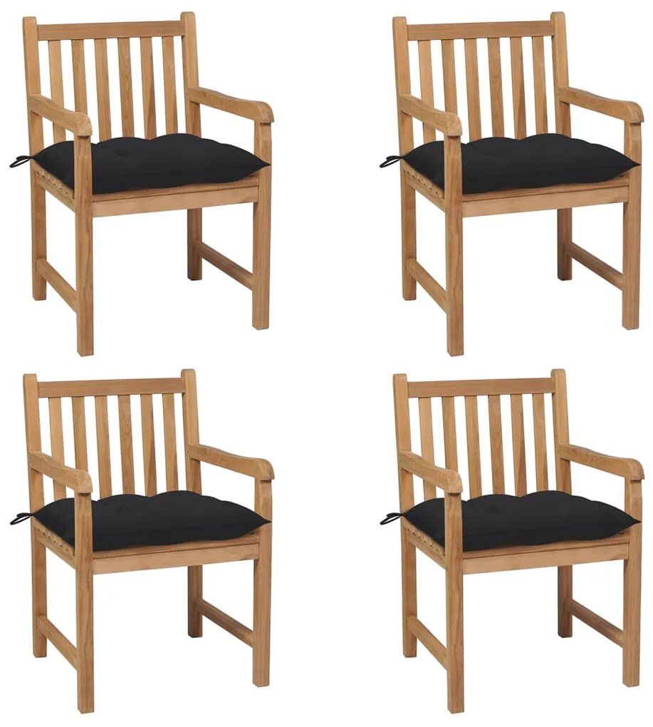 3073026 vidaXL Zahradní židle 4 ks černé podušky masivní teak