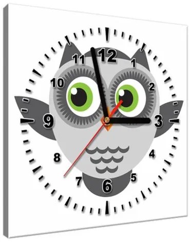 Tištěný obraz s hodinami Šedá sovička se zelenými očky 30x30cm ZP3148A_1AI