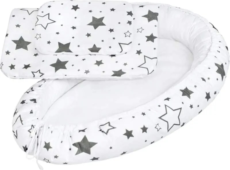 Luxusní hnízdečko s peřinkami pro miminko New Baby hvězdy šedé