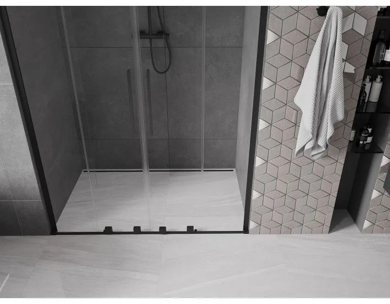 Mexen Velar L Duo, posuvné sprchové dveře do otvoru 140 cm, 8mm čiré sklo, černá matná, 871-140-003-02-70