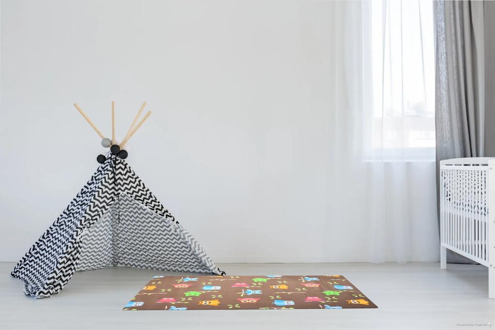 Vopi koberce Dětský kusový koberec Sovička Silk 5258 hnědý - 133x133 cm