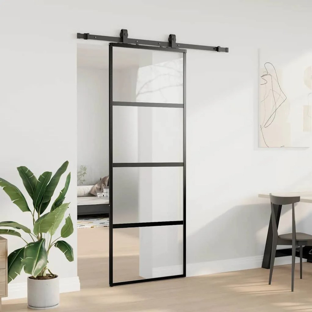 Posuvné dveře se sadou kování černé 76x205 cm Tvrzené sklo 3375917