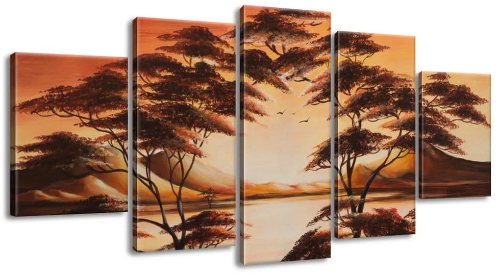 Gario Ručně malovaný obraz Krásná Afrika - 5 dílný Rozměry: 150 x 70 cm
