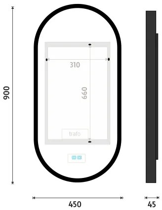 Nimco ČERNÉ LED zrcadlo 450x900 se dvěma dotykovými senzory - ZPC 32003LVX-90