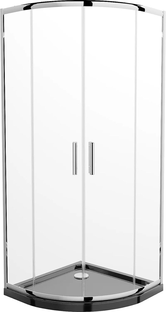 Mexen Rio, čtvrtkruhový sprchový kout s posuvnými dveřmi 70 x 70 cm, 5mm čiré sklo, chromový profil + černá sprchová vanička, 863-070-070-01-00-4170