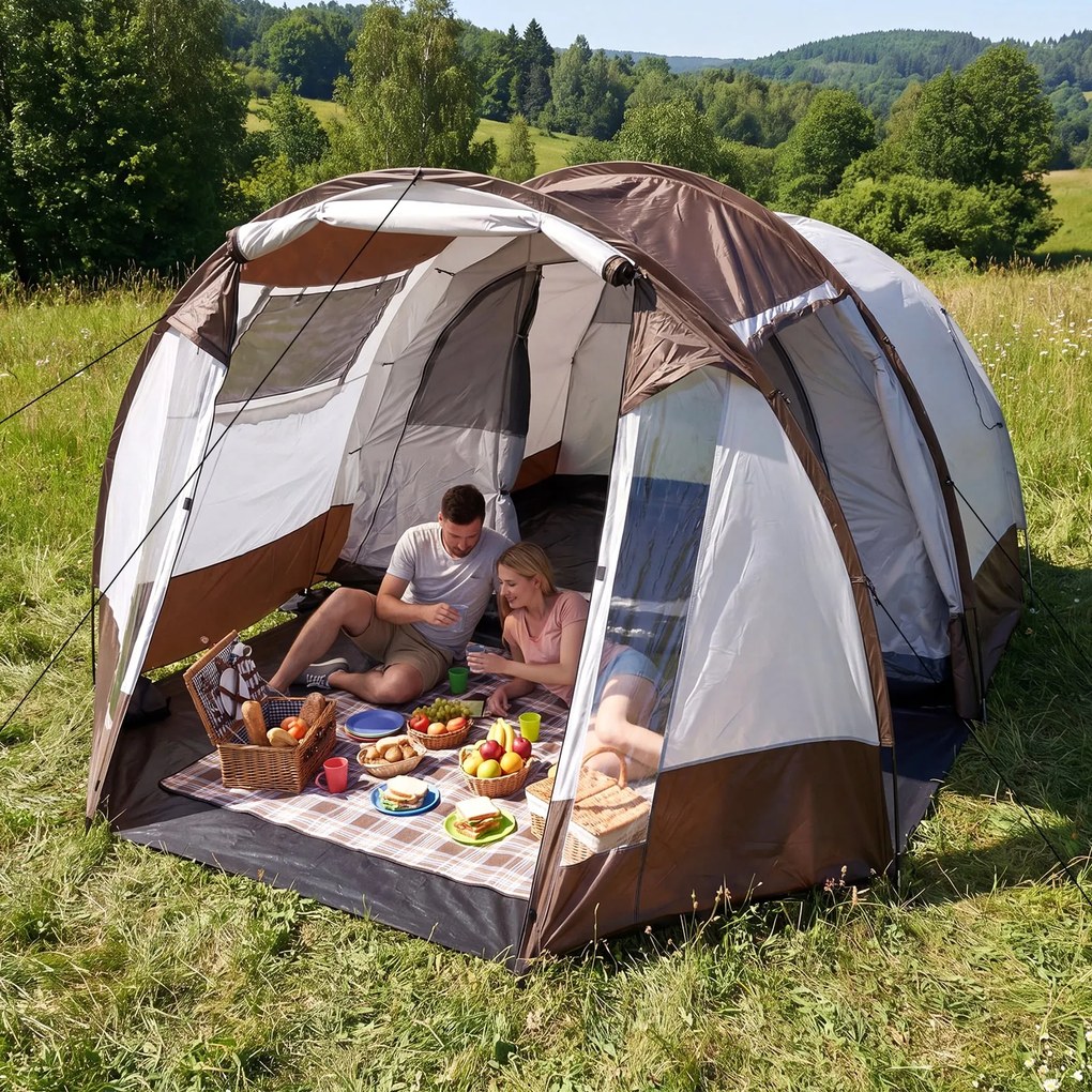 Costway Tunelový stan pro 4-6 osoby Vodotěsný s velkou předsíní a ventilačními