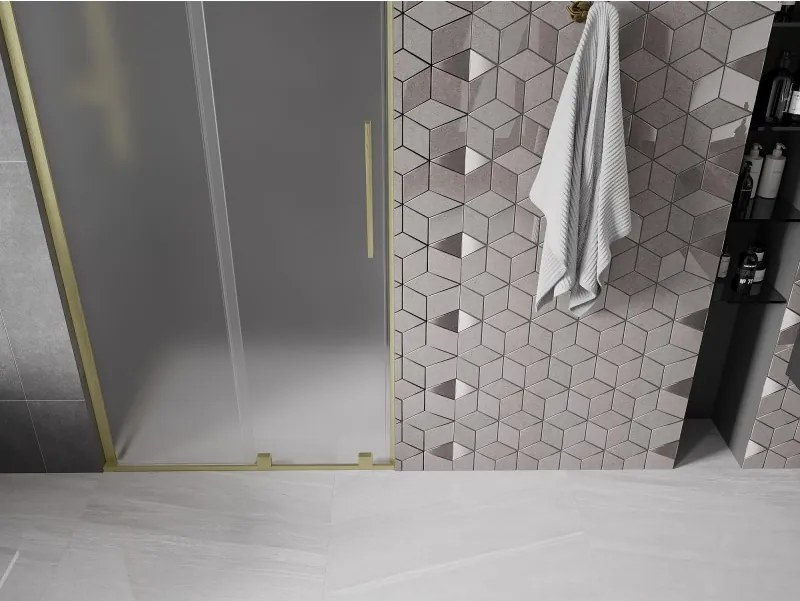 Mexen Velar L, posuvné sprchové dveře do otvoru 120 cm, 8mm sklo námraza, zlatá matná, 871-120-003-31-55