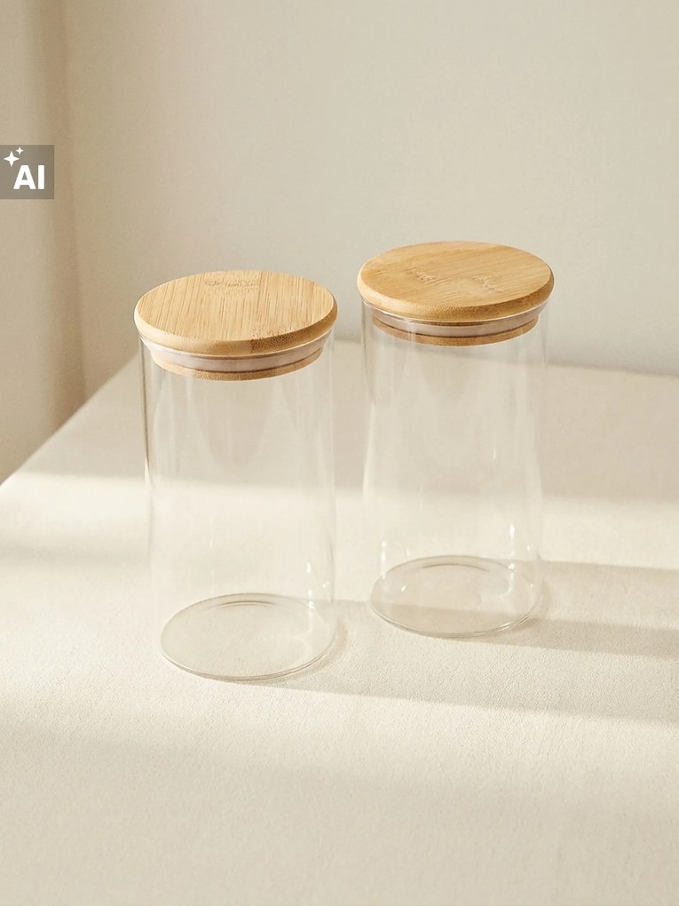 Sinsay - Skleněné nádoby na potraviny s bambusovými víčky 2 pack - clear