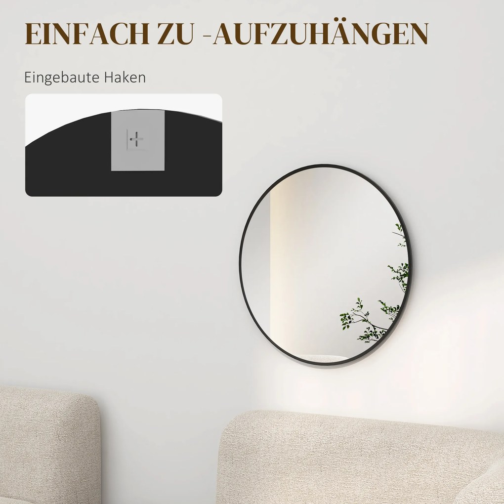 HOMCOM nástěnné zrcadlo 60 x 60 cm kulaté koupelnové zrcadlo s hliníkovým rámem, dekorativní zrcadlo do koupelny obývacího pokoje předsíně ložnice če…
