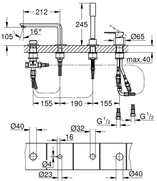 GROHE 19577001 - Vanová čtyřotvorová kombinace LINEARE lesklý chrom