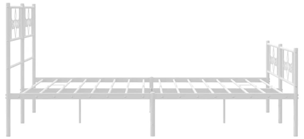 Kovový rám postele s hlavovým a nožním čelem bílý 135 x 190 cm - Default Title