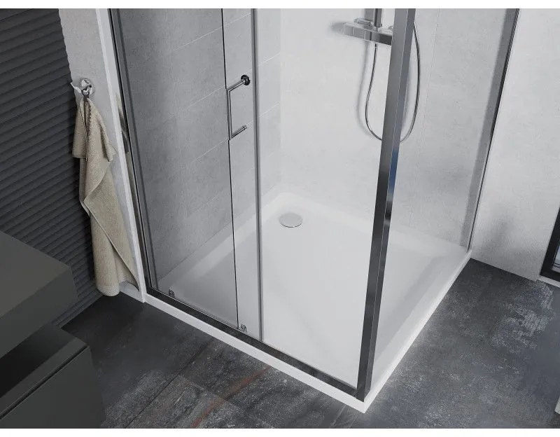 Mexen Apia posuvný sprchový kout 90 x 90 cm, 5mm sklo, chromový profil-čiré sklo + slim sprchová vanička 5cm, 840-090-090-01-00-4010