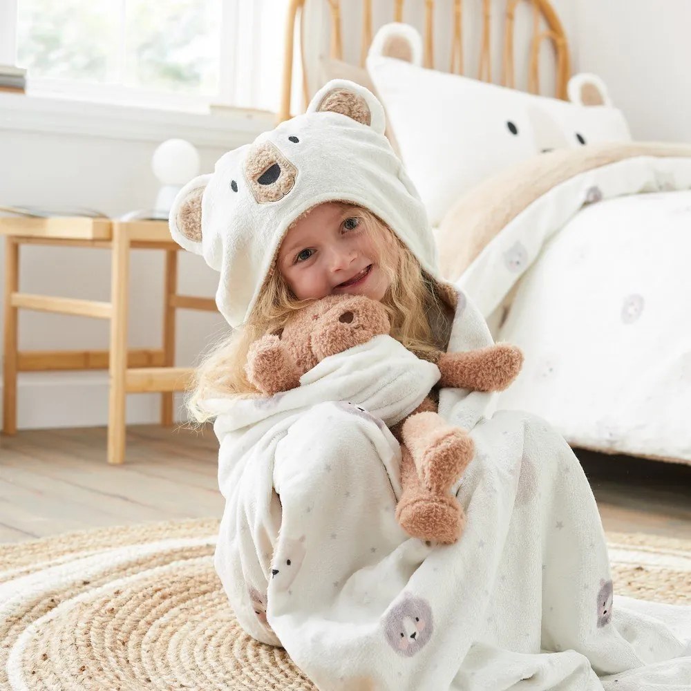 Hnědá/krémová dětská deka s kapucí z mikroplyše 90x125 cm Cosy Bear – Catherine Lansfield