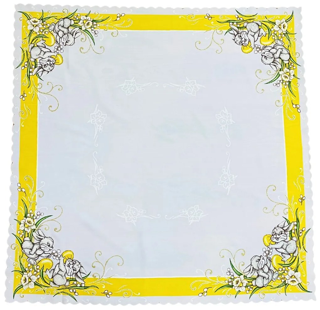 Velikonoční ubrus Zajíčci  žlutý 90x90cm TiaHome