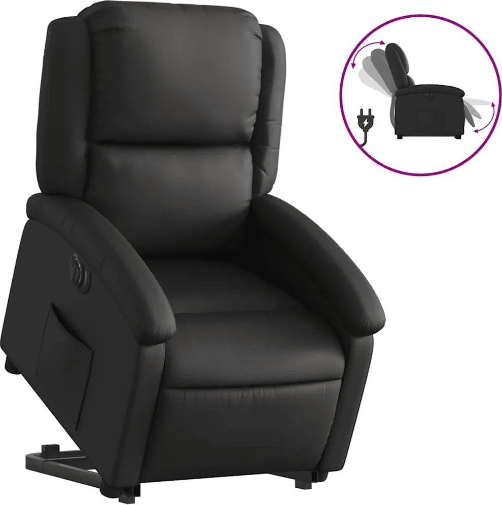 Elektrické zvedací polohovací křeslo černé pravá kůže 3204270