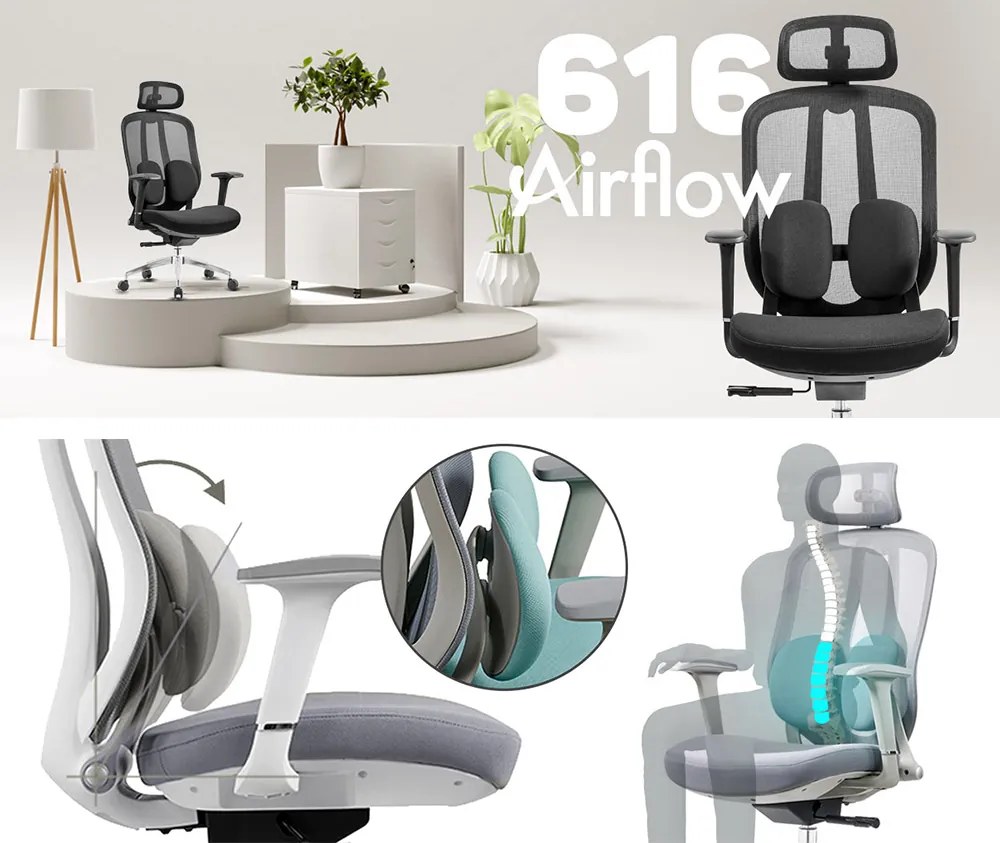 Ergonomická síťovaná kancelářská židle MOSH Airflow 616 – černá