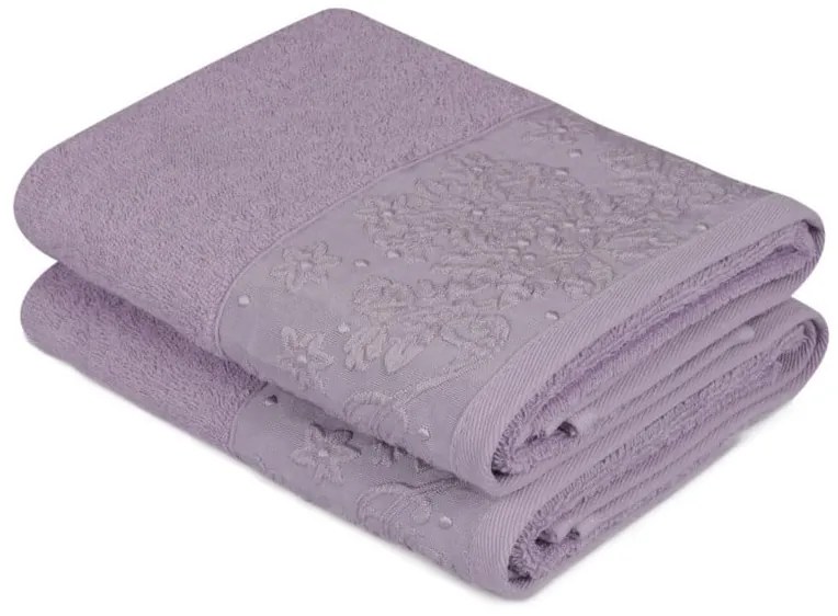 Sada 2 fialových ručníků z čisté bavlny Lisa, 50 x 90 cm