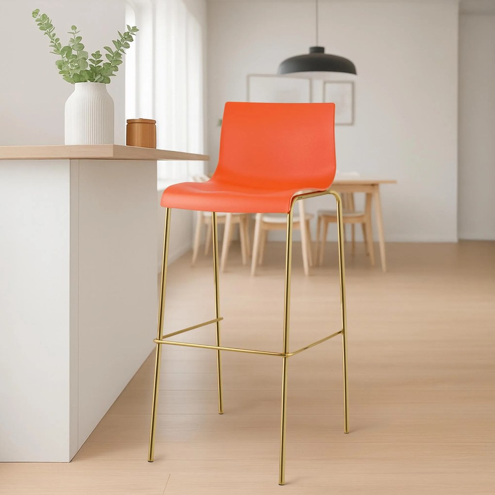 Sada 2 ks barových židlí Hoover plast, zlaté nohy - oranžová