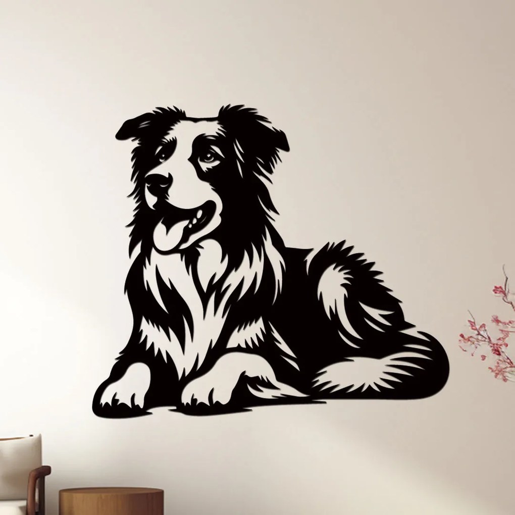 dřevo života Dřevěná dekorace psa BORDER COLLIE Zvolte rozměr (cm): 60x51, Zvolte barvu dekoru: Ořech