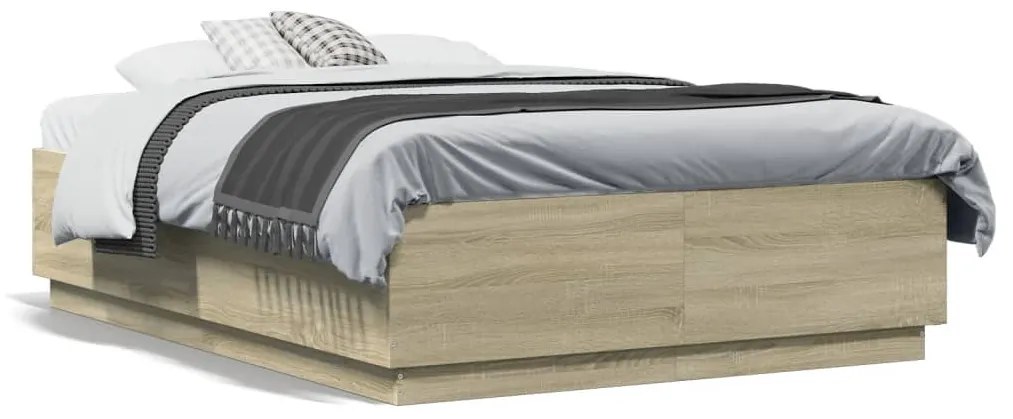 vidaXL Rám postele s LED osvětlením dub sonoma 140 x 190 cm kompozit