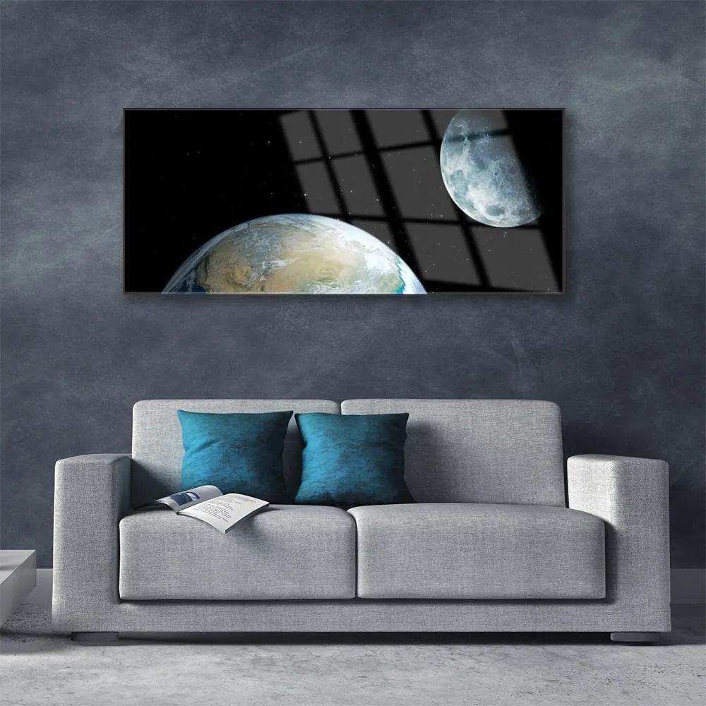 akrylový obraz Měsíc Země Vesmír 125x50 cm