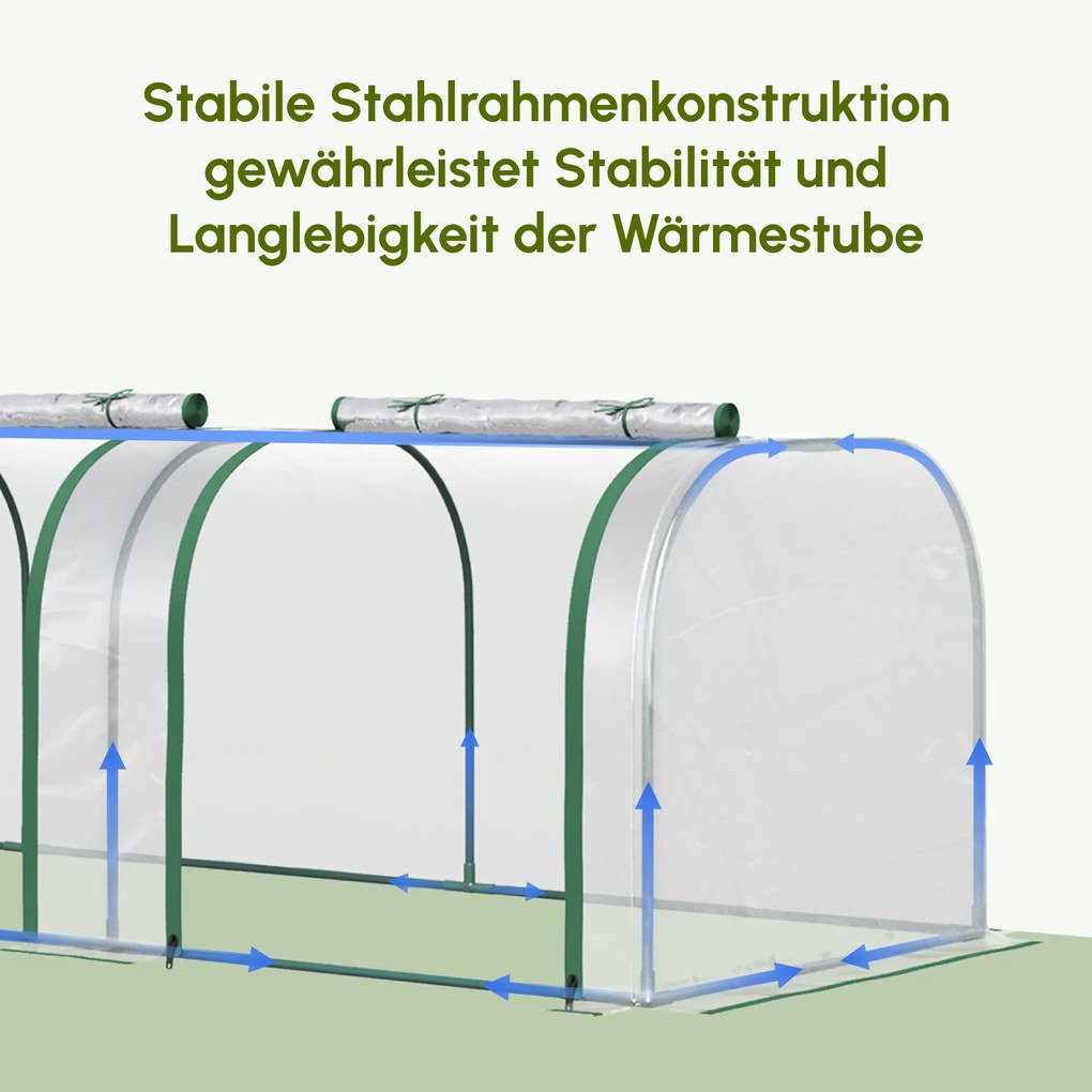 Fóliový skleník Outsunny, skleník, skleník s dveřmi, chladicí rám, skleník pro rostliny, školka pro rostliny, ocel, průhledný, 295 x 100 x 80 cm | Ao…