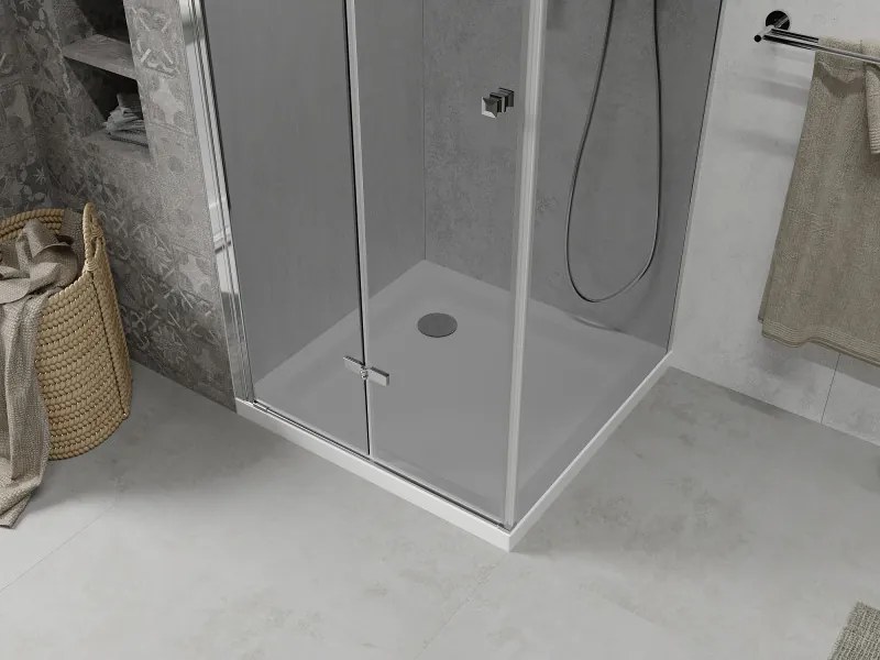 Mexen Lima, sprchový kout se skládacími dveřmi 100 (dveře) x 100 (stěna) cm, 6mm šedé sklo, chromový profil + slim sprchová vanička bílá + chromový sifon, 856-100-100-01-40-4010