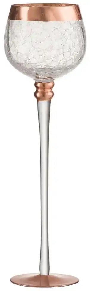 Skleněný svícen na noze s popraskáním Copper - Ø 9*30cm | BIANO