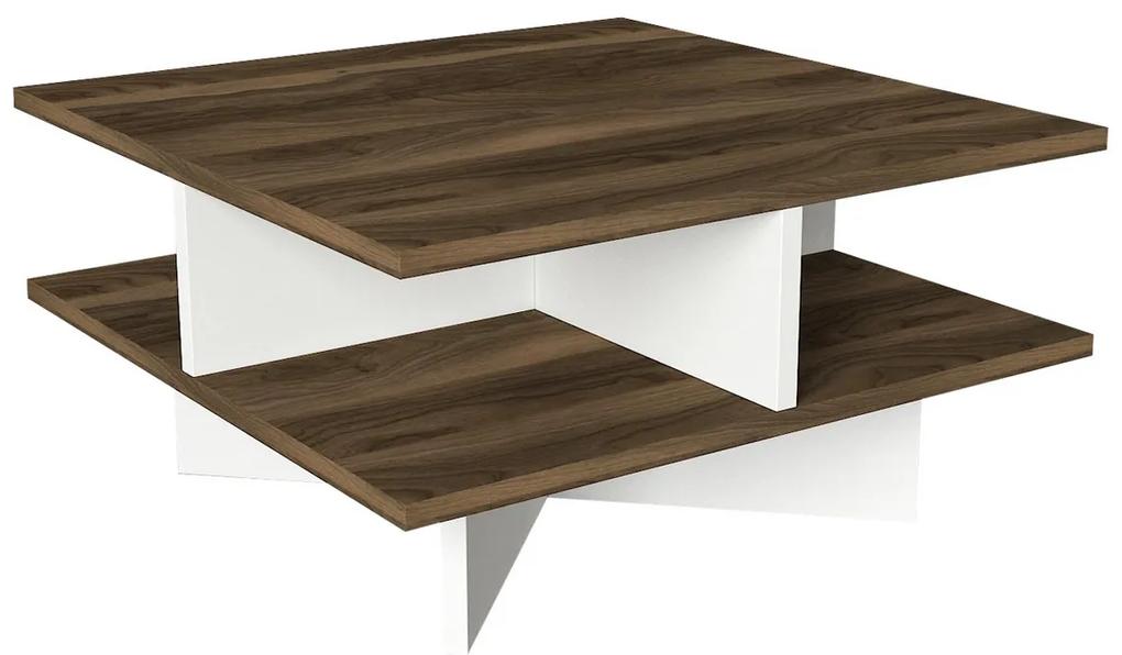 Konferenční stolek GREGORY 60x60 cm, vlašský ořech a matná bílá