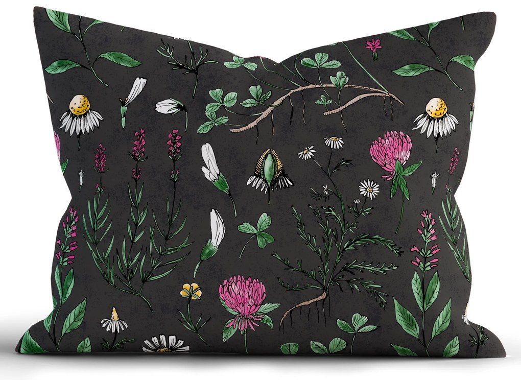 MK Lůžkoviny Bavlněný povlak na polštář Renforcé 70 x 90 cm - Herbář černý