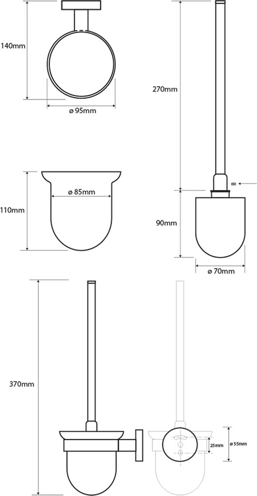 Sapho Sapho, X-ROUND WC kartáč nástěnný, miska mléčné sklo, chrom, XR303