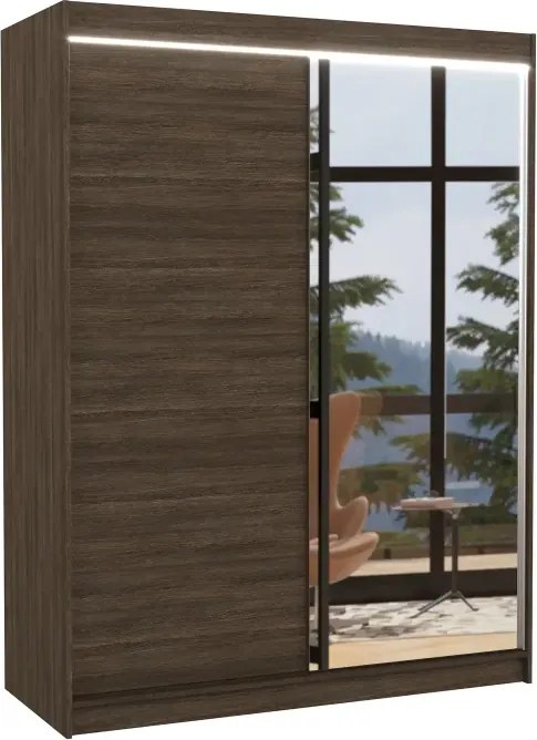 Posuvná skříň se zrcadlem a LED osvětlením JORDI 150 choco