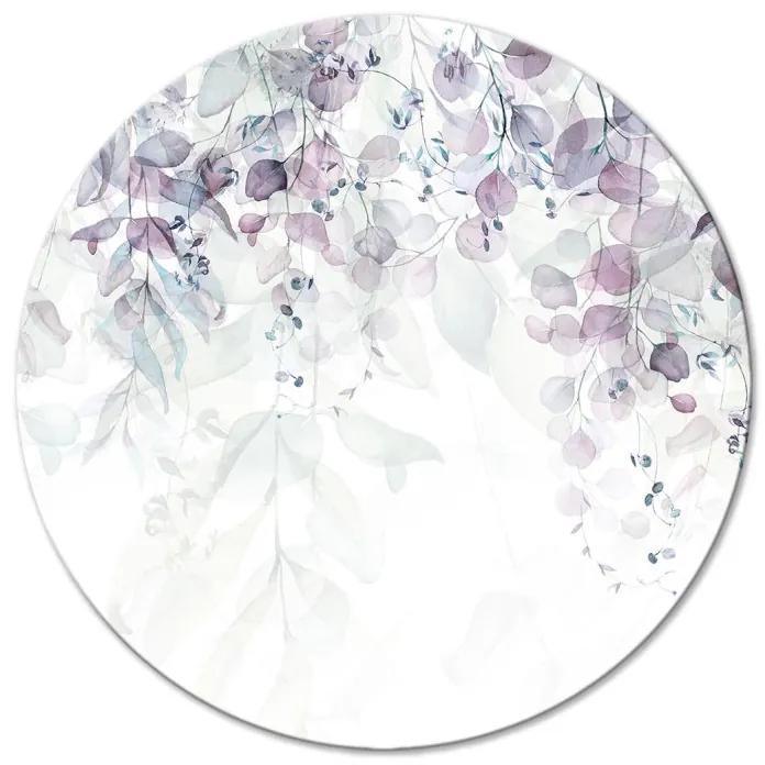 Kulatý obraz Lilásová rostlina - průhledné různorodé fialové a granátové lístečky