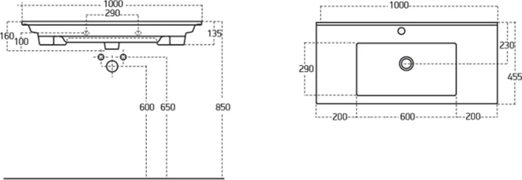 Aqualine Aqualine, ZUNO 100 nábytkové umyvadlo 100x45 cm, 9100