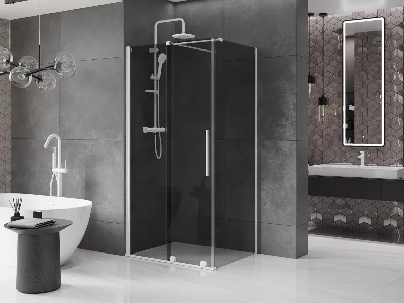 Mexen Velar, sprchový kout s posuvnými dveřmi 130 x 90 cm, 8mm šedé sklo, bílá matná, 871-130-090-41-20
