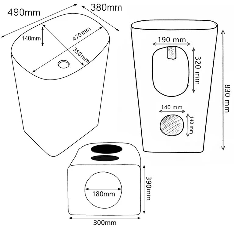 BPS-koupelny Volně stojící keramické umyvadlo HYD-CO-WH-WOF-490 49x38 cm, bílé