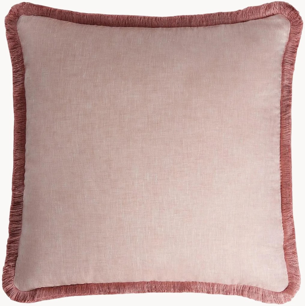 Ručně vyrobený lněný polštář s třásněmi Happy Pillow