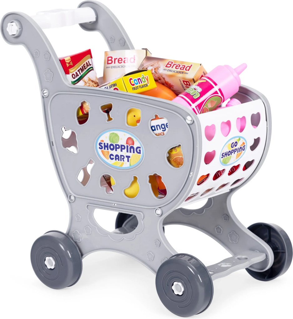 Dětský nákupní vozík s příslušenstvím TROLLEY šedý