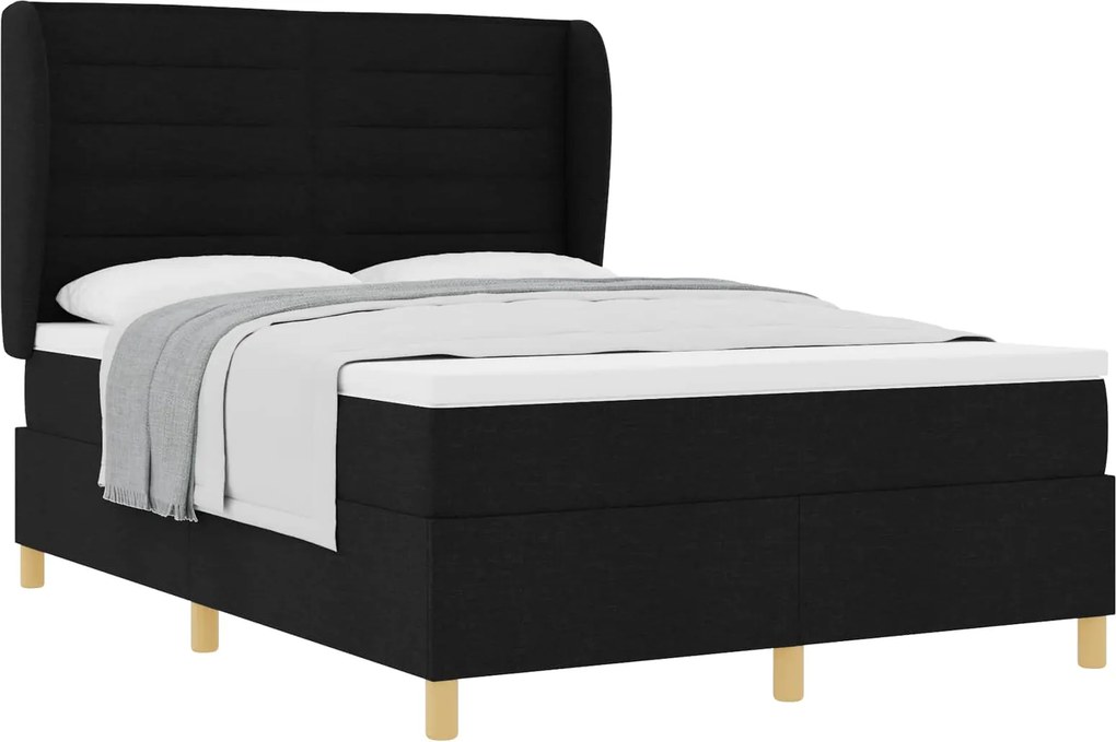 Postel s boxspringem s čelo Černý 200 x 140 cm textil 3340692