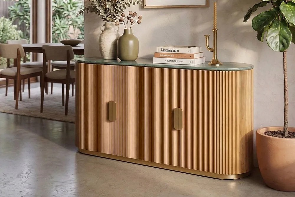 Designová komoda Ifama 170 cm zelený mramor / mango
